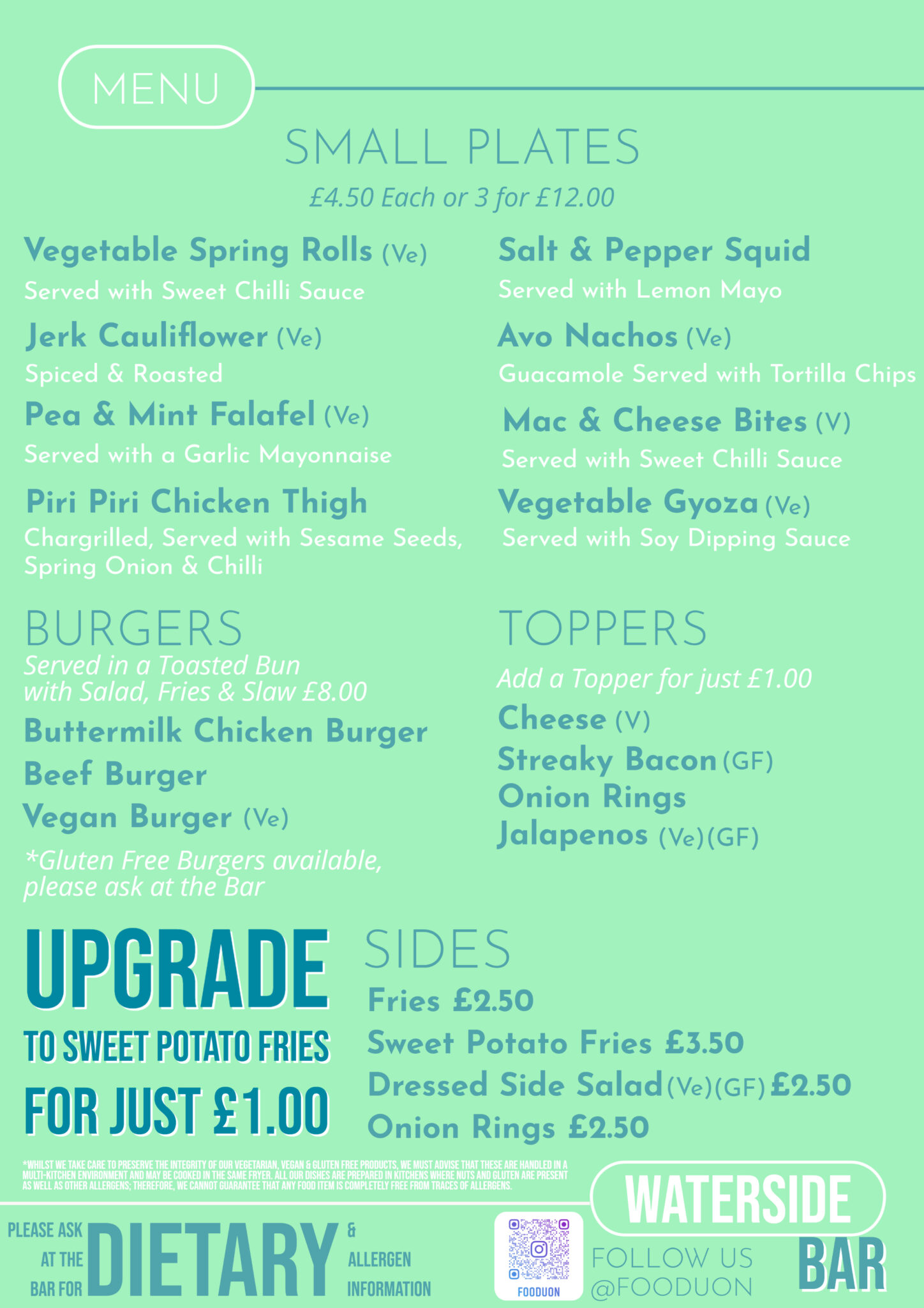 Our Menus - Waterside Bar & Restaurant | Northampton | Waterside Campus
