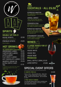 Drinks Menu - Waterside Bar & Restaurant | Northampton | Waterside Campus
