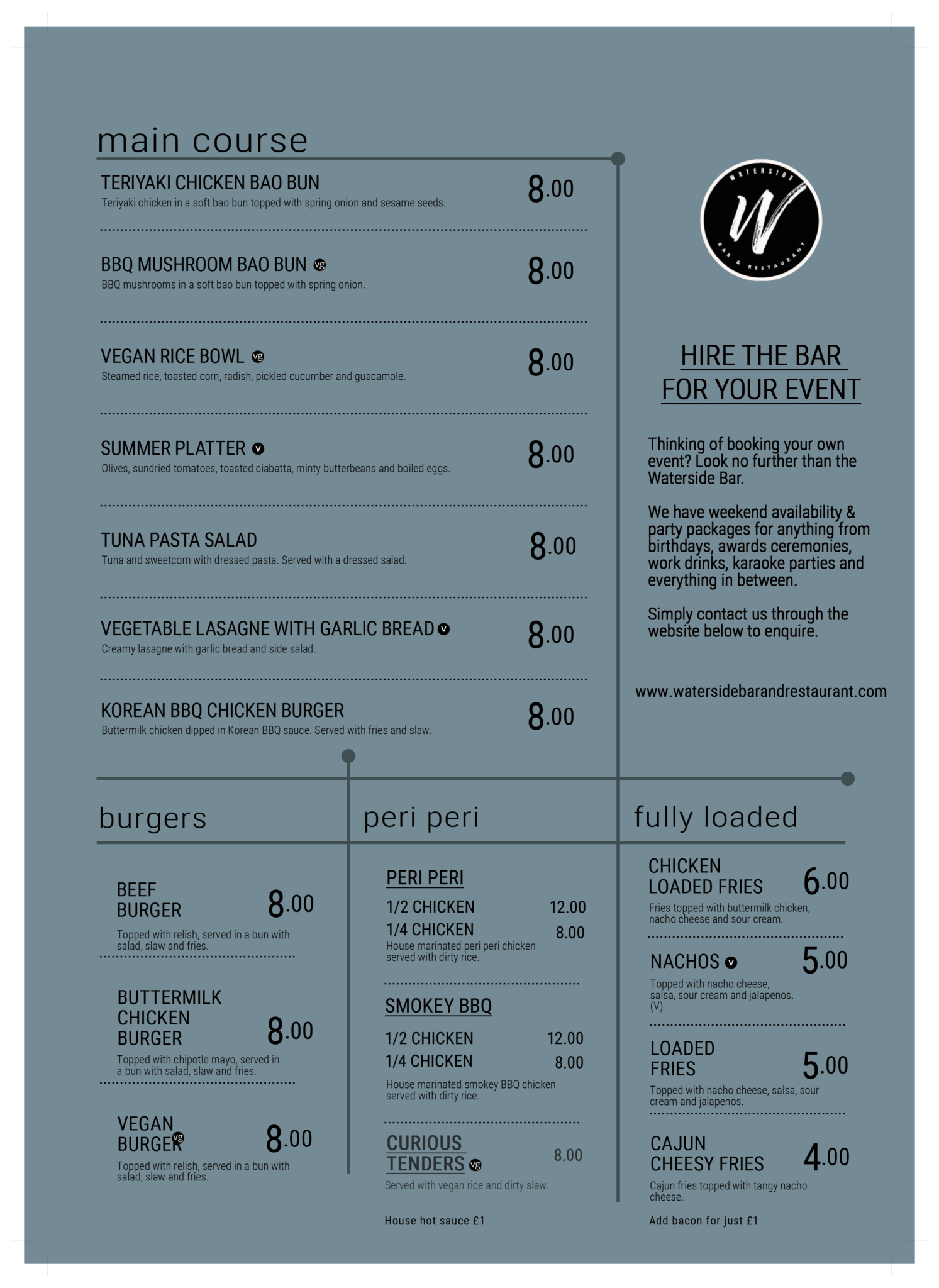 Food Menu - Waterside Bar & Restaurant | Northampton | Waterside Campus