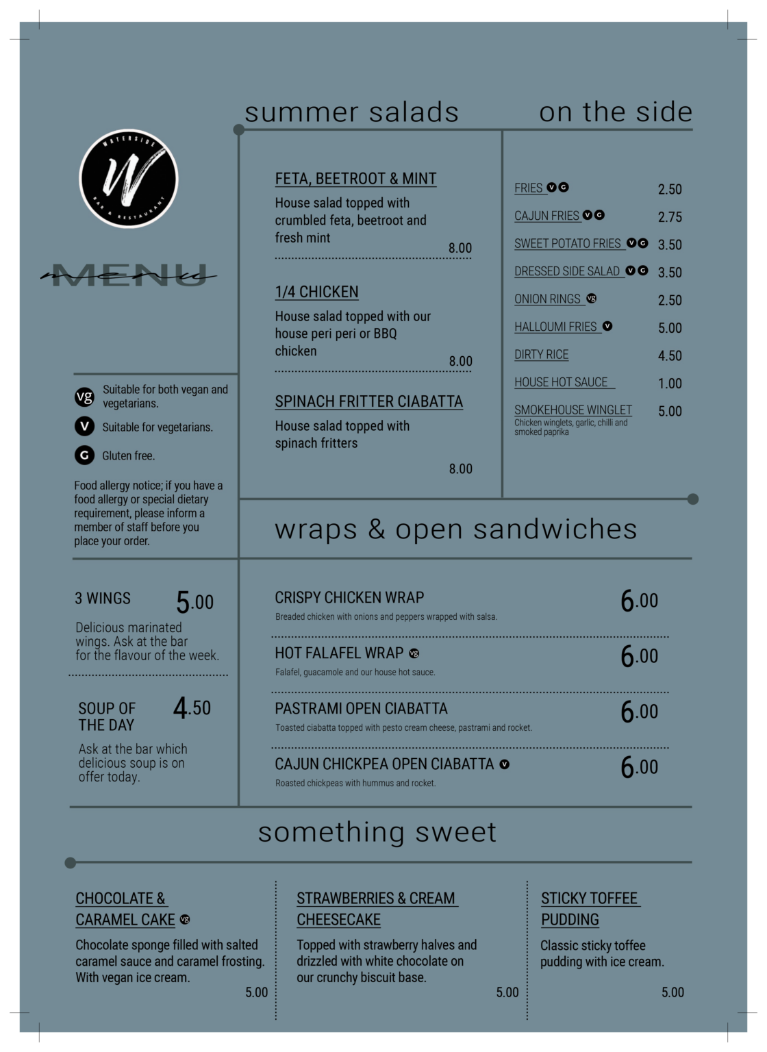 Food Menu - Waterside Bar & Restaurant | Northampton | Waterside Campus