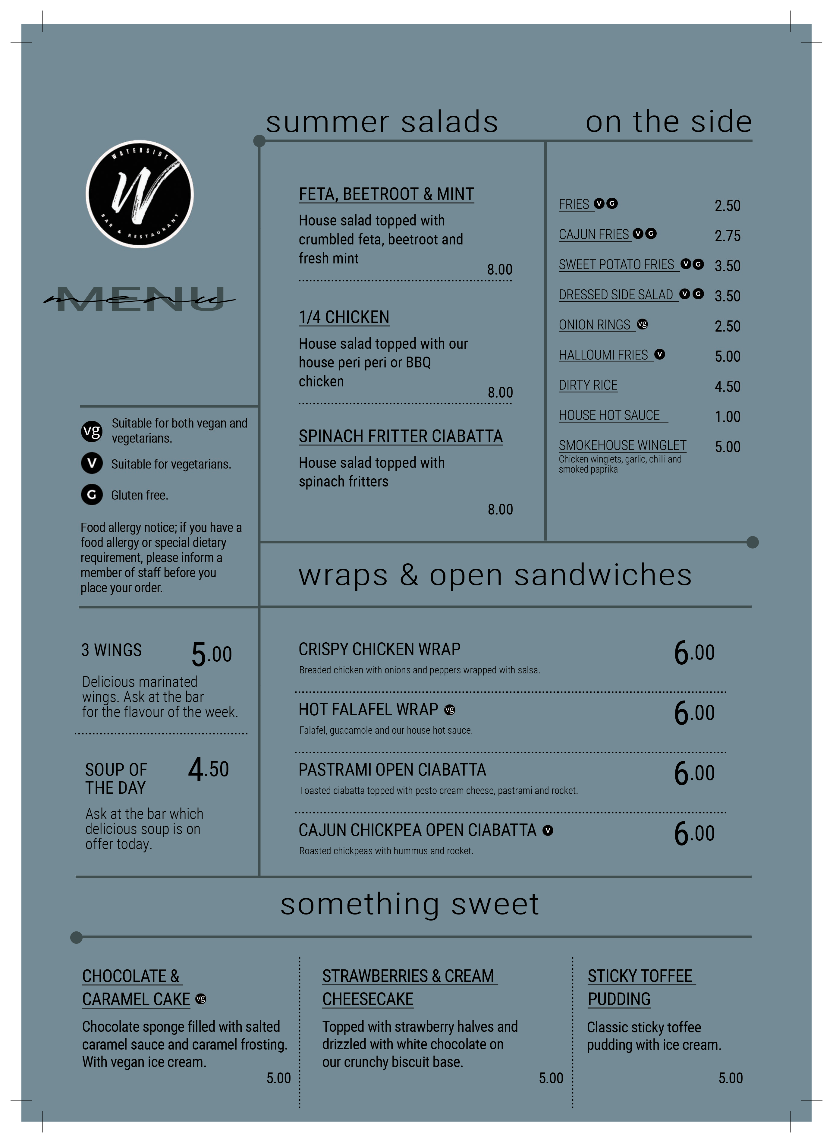 Our Menus - Waterside Bar & Restaurant | Northampton | Waterside Campus