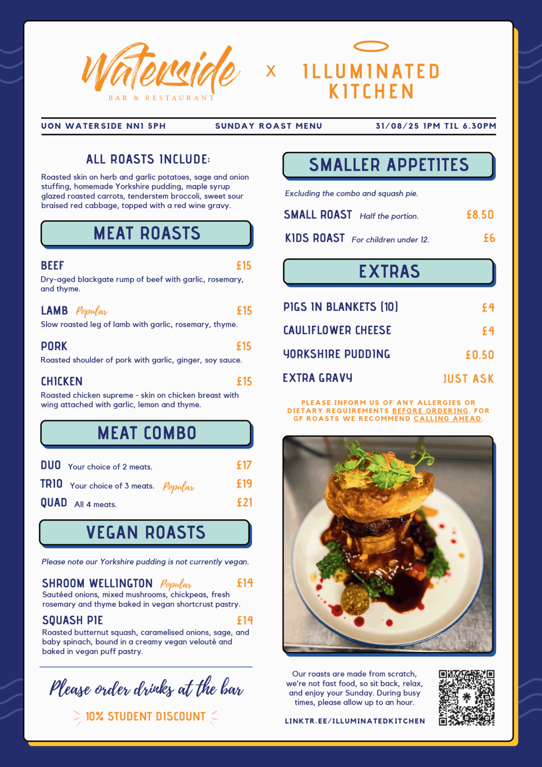Sunday Menu - Waterside Bar & Restaurant | Northampton | Waterside Campus