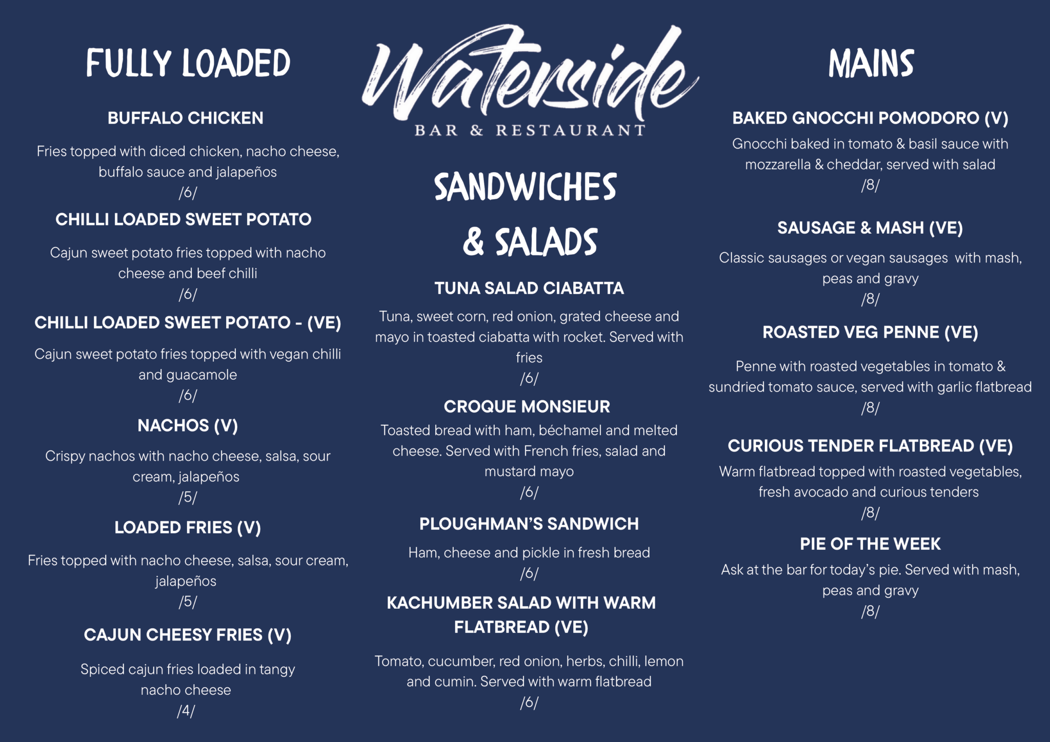 Our Menus - Waterside Bar & Restaurant | Northampton | Waterside Campus